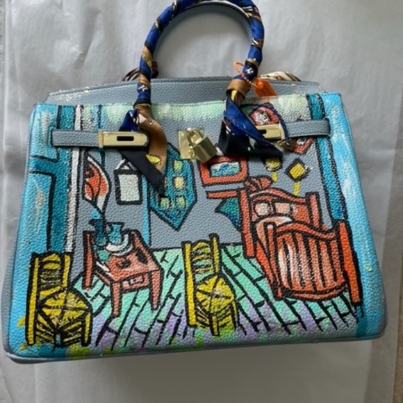 Anca Barbu | Bags | Anca Barbu Satchel Blue Extra Large Painting ...